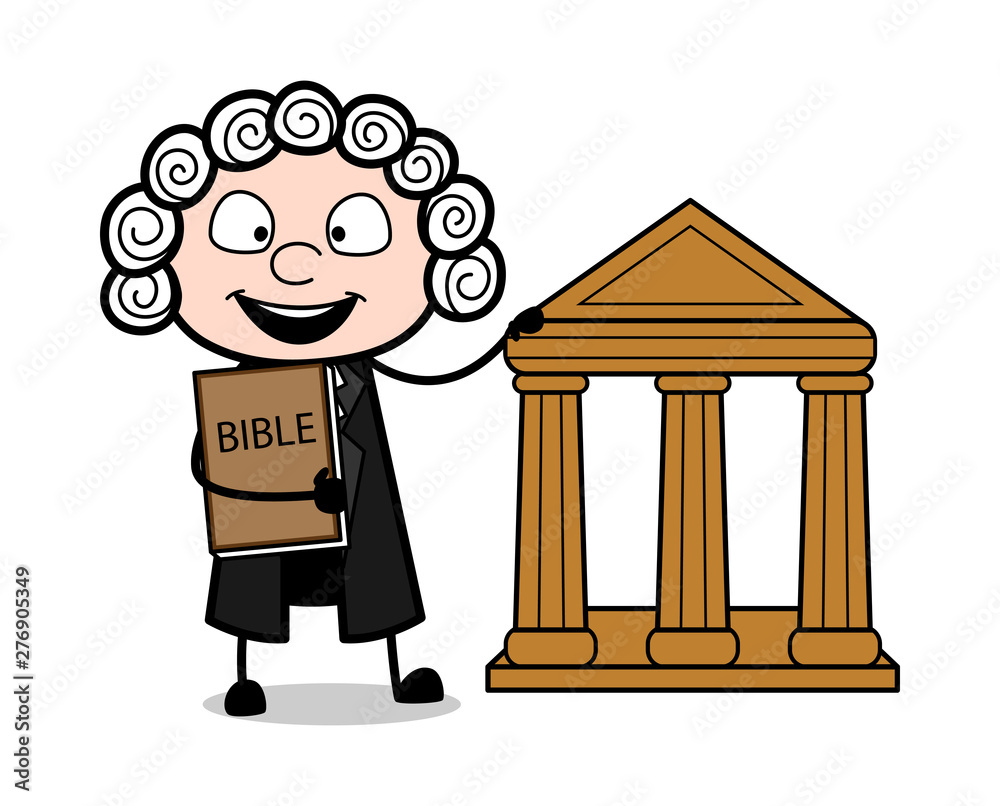 Cartoon Judge Holding a Bible and Presenting Court Vector Illustration ...