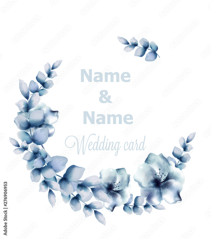 Blue flowers frame Vector watercolor. Floral wreath retro vintage cards ...