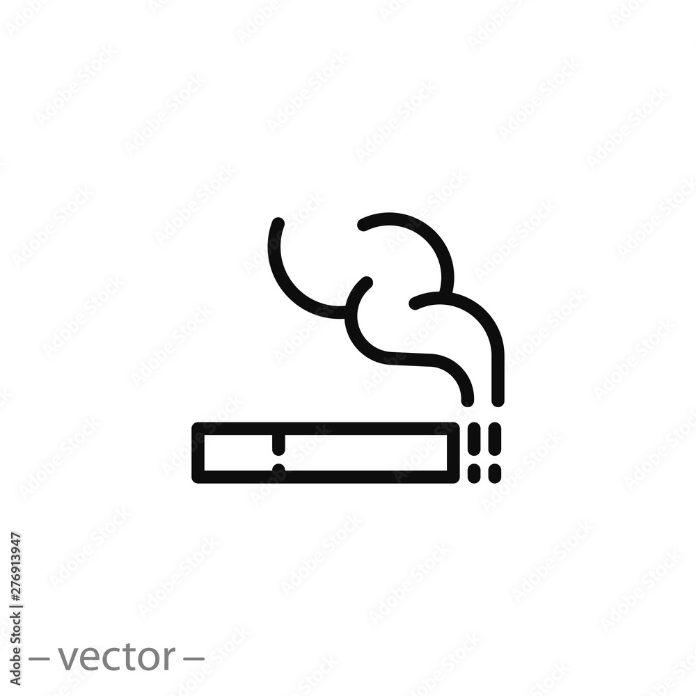 smoking icon, filter cigarette and smoke, bad line symbol on white ...