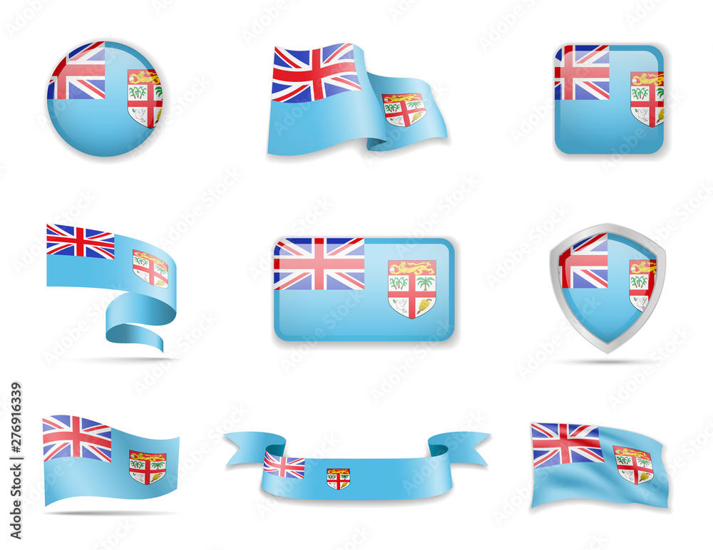 Fiji flags collection. Vector illustration set flags and outline of the ...