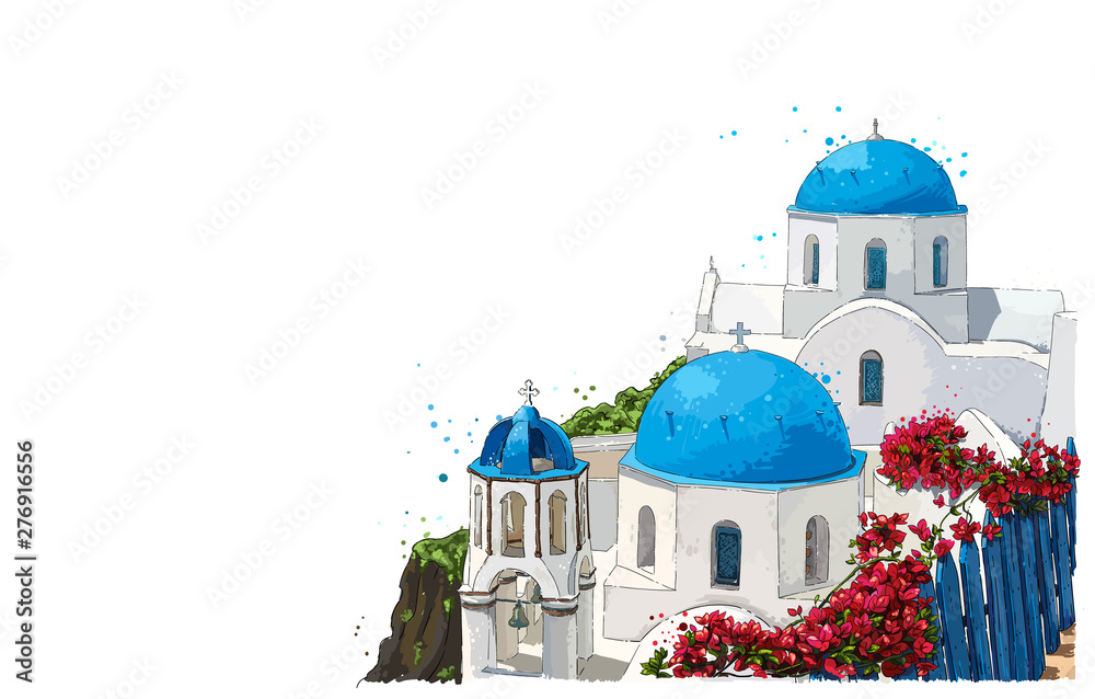 Greece summer island landscape with traditional greek church isolated ...