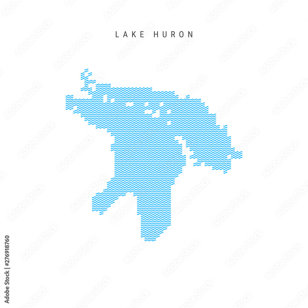 Vector Blue Wave Pattern Map Of Lake Huron Wavy Line Pattern Silhouette Of Lake Huron Stock