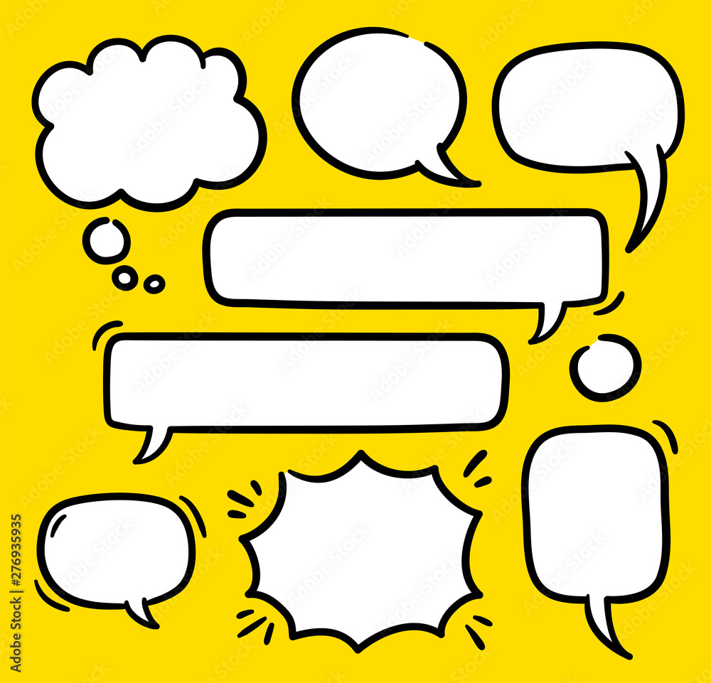 Cartoon speech bubbles, text balloons doodle vector set. Empty word ...