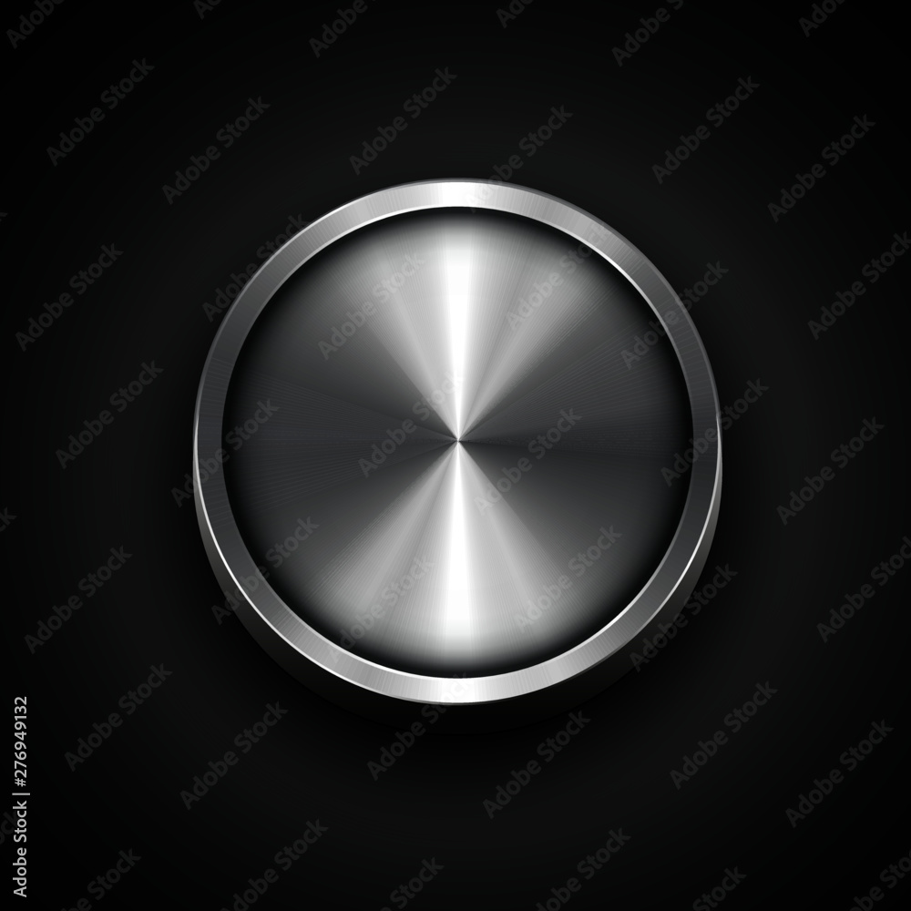 Realistic metal buttons with circular processing showing push in and ...