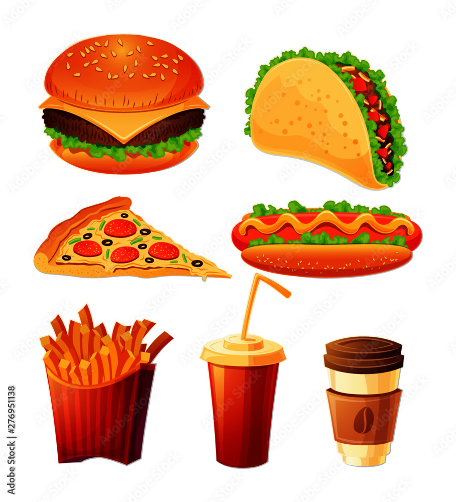 Colorful Fast food vector isolated on white background. Fast food ...