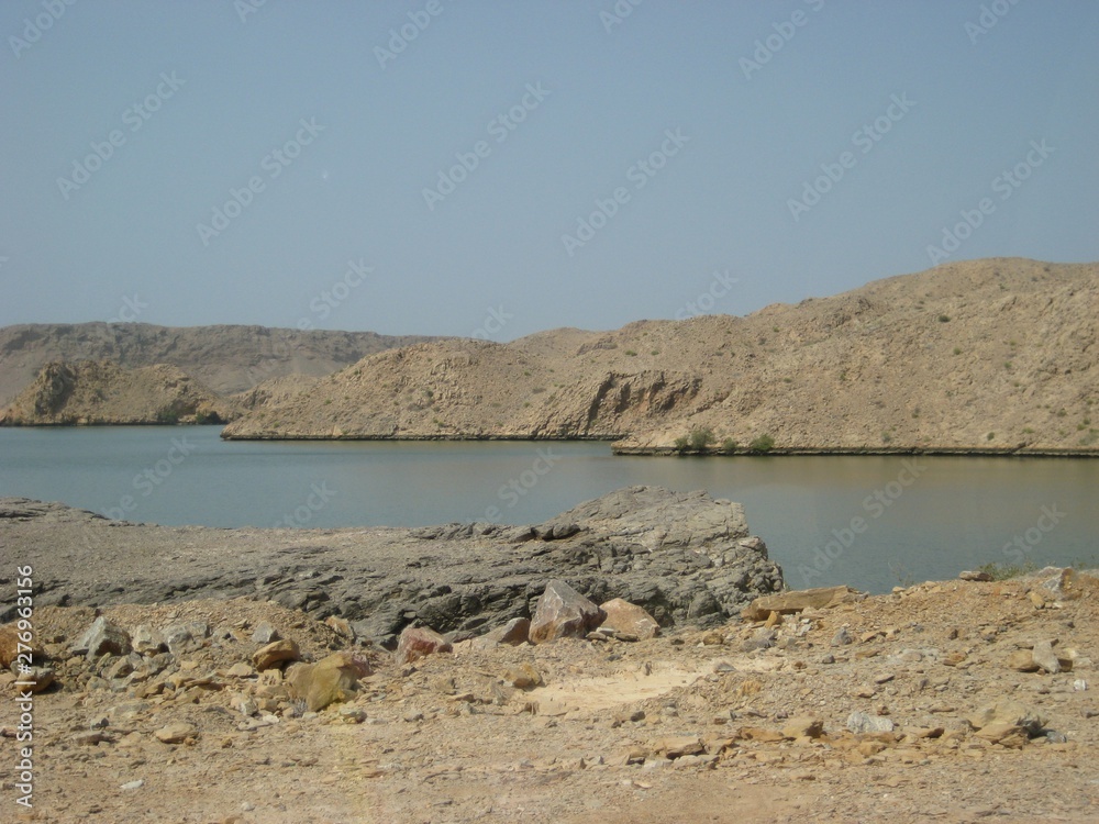 Middle East or Africa, picturesque bare mountain range and a large ...
