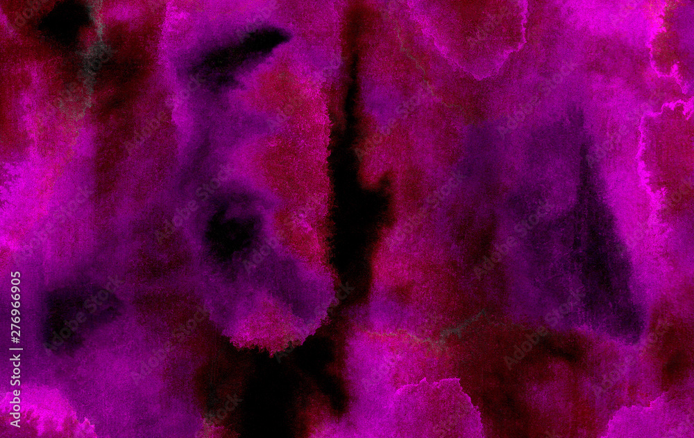 Deep dark magenta watercolor on black background. Pink paper texture ...