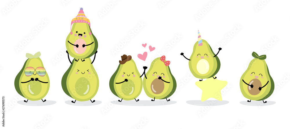 Cute avocado character with friend. Vector illustration for birthday ...