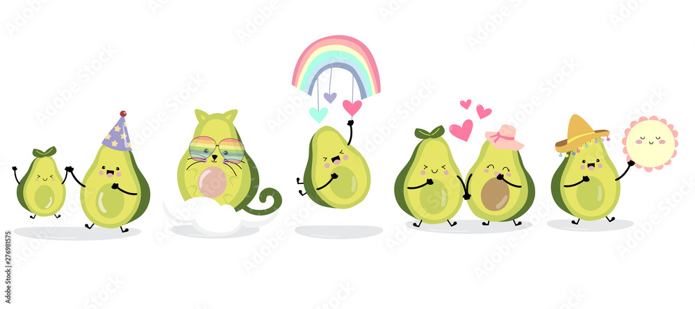Cute avocado character with friend. Vector illustration for birthday ...