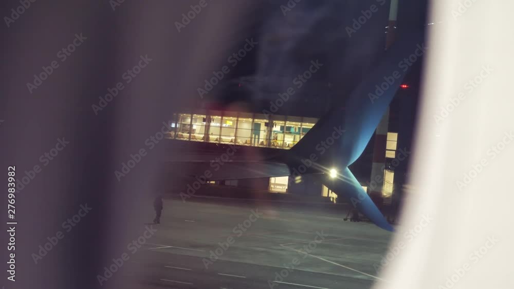 takeoff airplane aircraft flight concept. the plane taking off at night ...