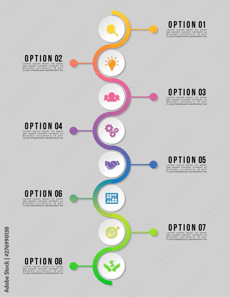 Timeline Infographic Design Template with 8 Options Steps. Start to ...