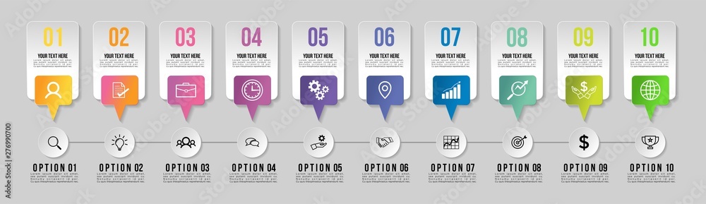 Timeline Infographic Design Template with 10 Options Steps. Start to ...