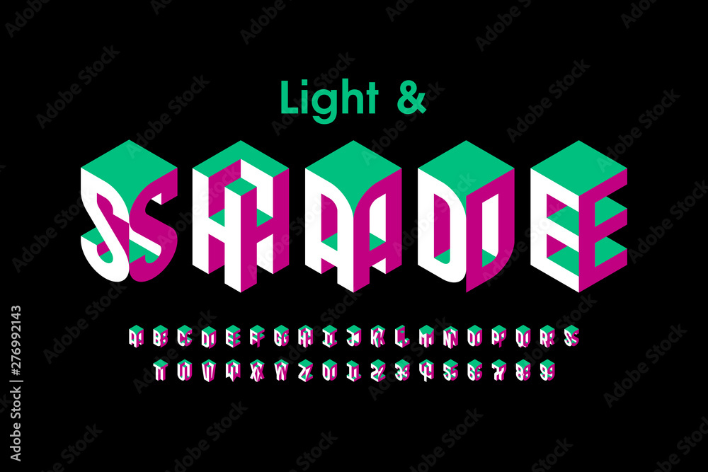 Isometric style 3d font, alphabet letters and numbers Stock Vector ...