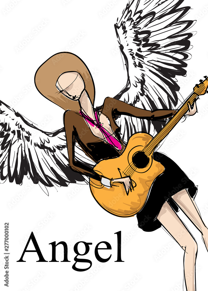 Angel girl. Vector sketch girl with wings. Fashion angel. Vector ...