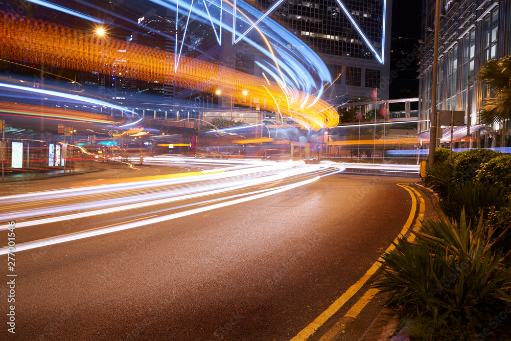 speed traffic light in night street in hong kong cityscape Stock Photo ...