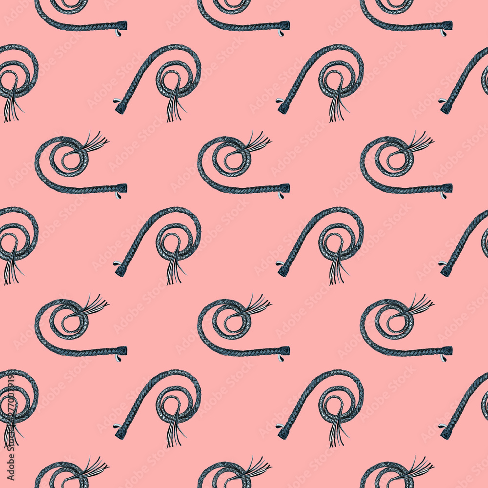 pattern with a lash, whip for beating, bdsm background, watercolor ...