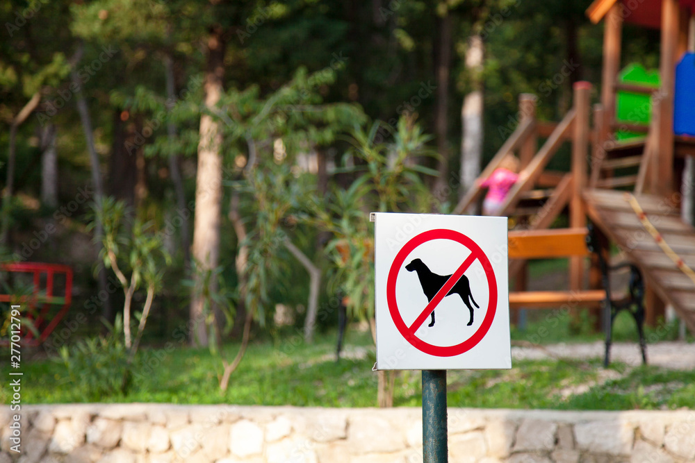 Prohibition sign no dogs in children playground. Animals not allowed in ...