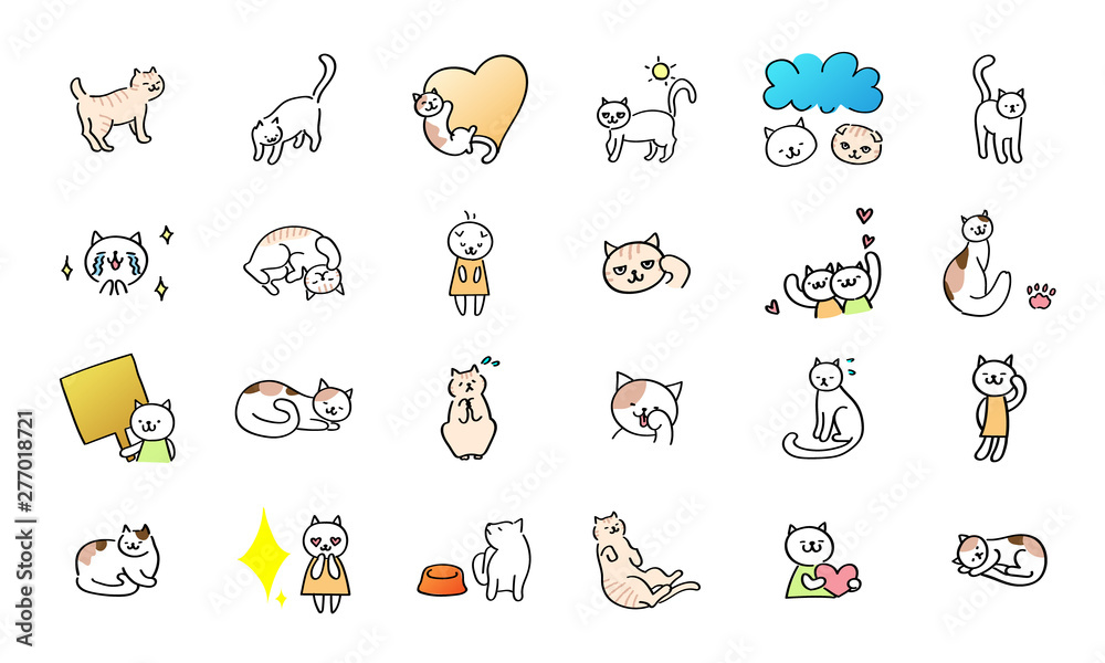 Cute Cat Character Illustration Set Stock Vector | Adobe Stock