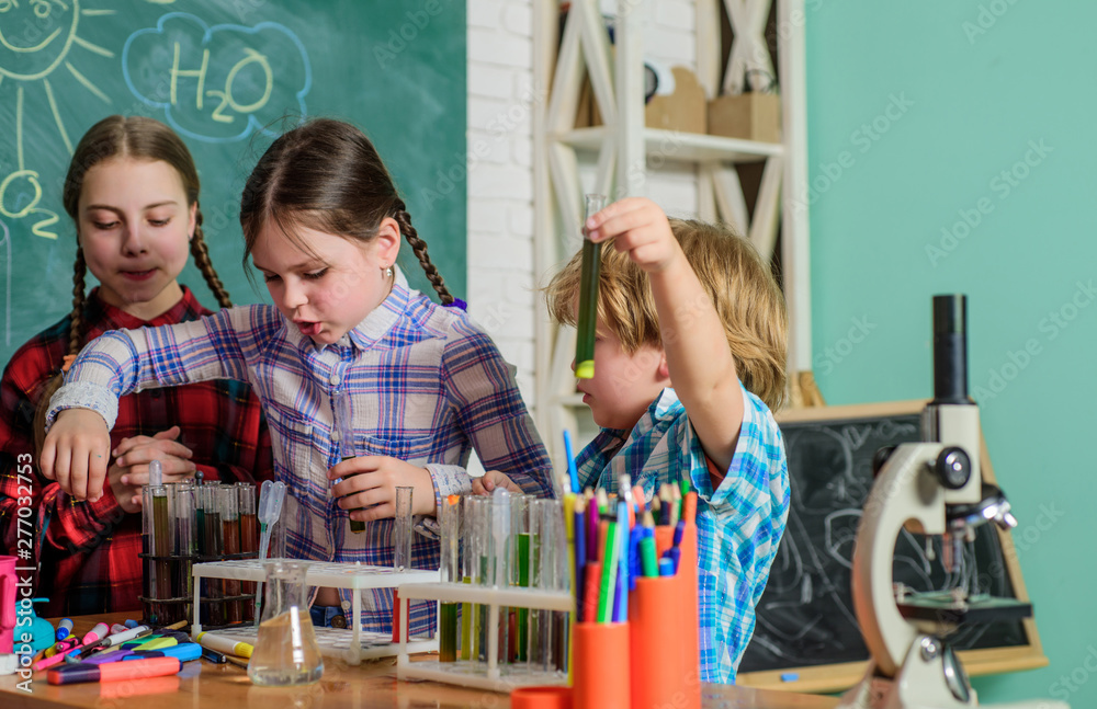 back to school. Educational. children scientists making experiments in ...