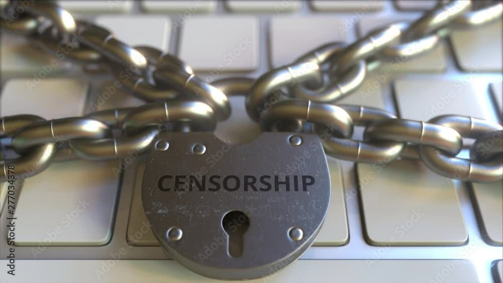 Vidéo Stock Chains and lock with CENSORSHIP text on the computer ...