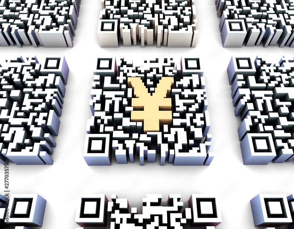 Binary code, network data transmission, information transmission, currency symbol and QR code ...