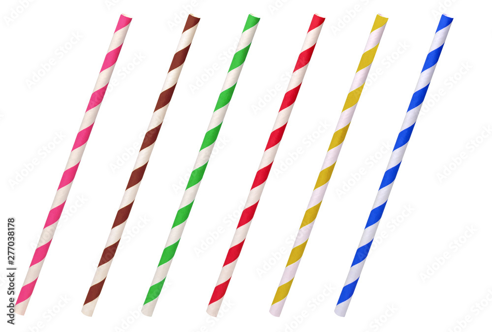 Colorful helical or striped paper straws isolated on white background ...