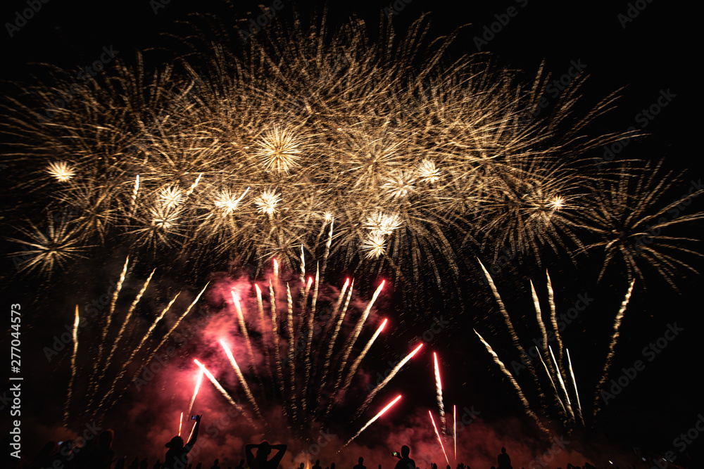 Real Fireworks footage 4k video on Deep Black Background Sky on ...