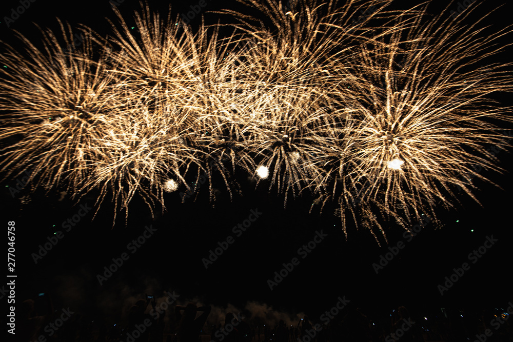 Real Fireworks footage 4k video on Deep Black Background Sky on ...