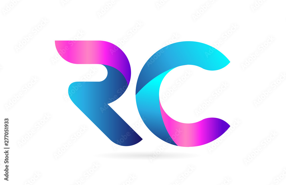 pink blue alphabet letter RC R C combination logo icon design Stock ...