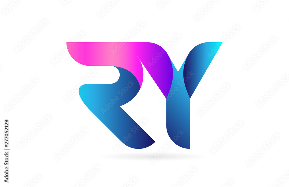 pink blue alphabet letter RY R Y combination logo icon design Stock ...