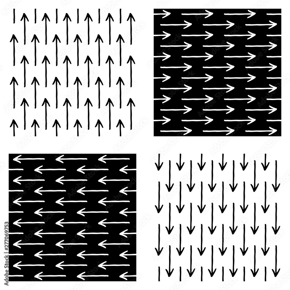 Abstract geometric arrow pattern set with hand drawn arrows. Funny vector black and white arrow ...