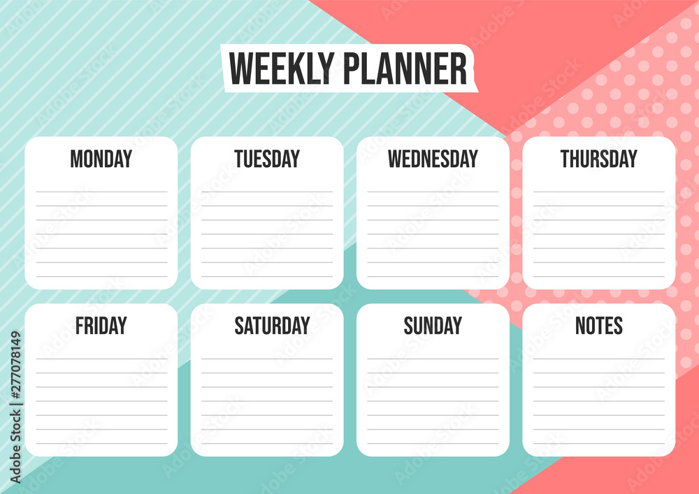 Weekly planner template with daily plans and notes on abstract ...