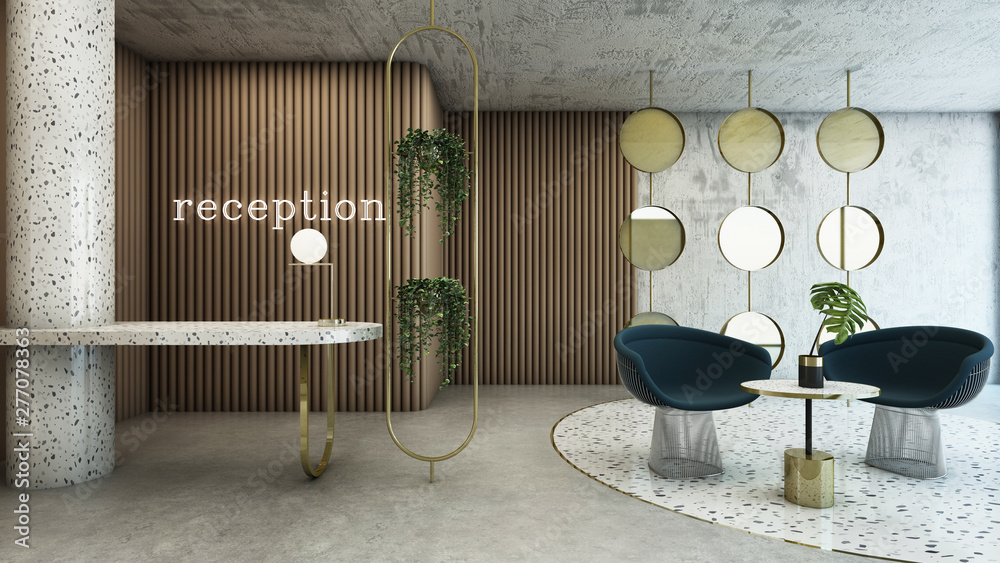 Reception shop scandinavian design,Counter top Granite gold plated ...