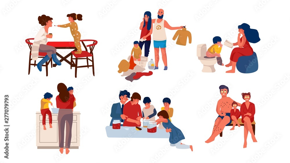 Family at home. Trendy cartoon characters of parents and children ...