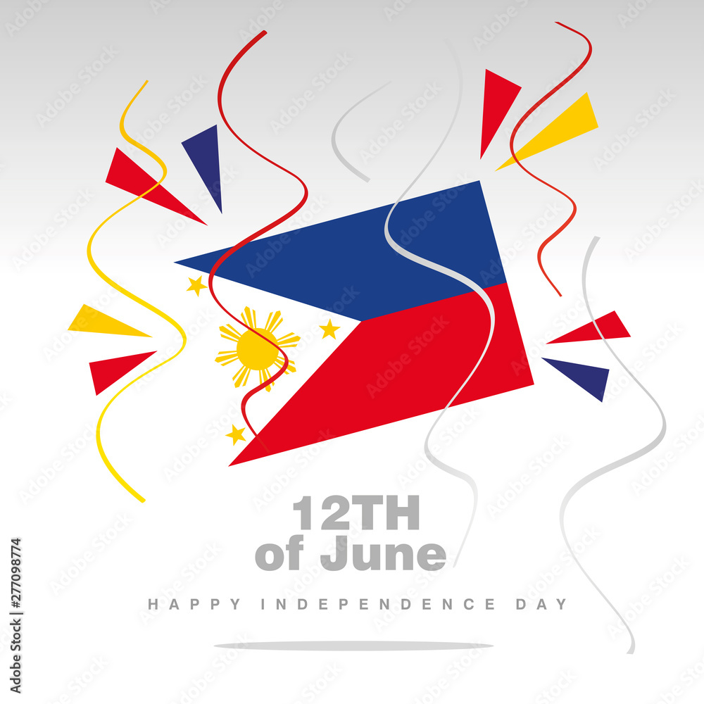 Independence Day Philippines flag with confetti 12th of June isolated ...