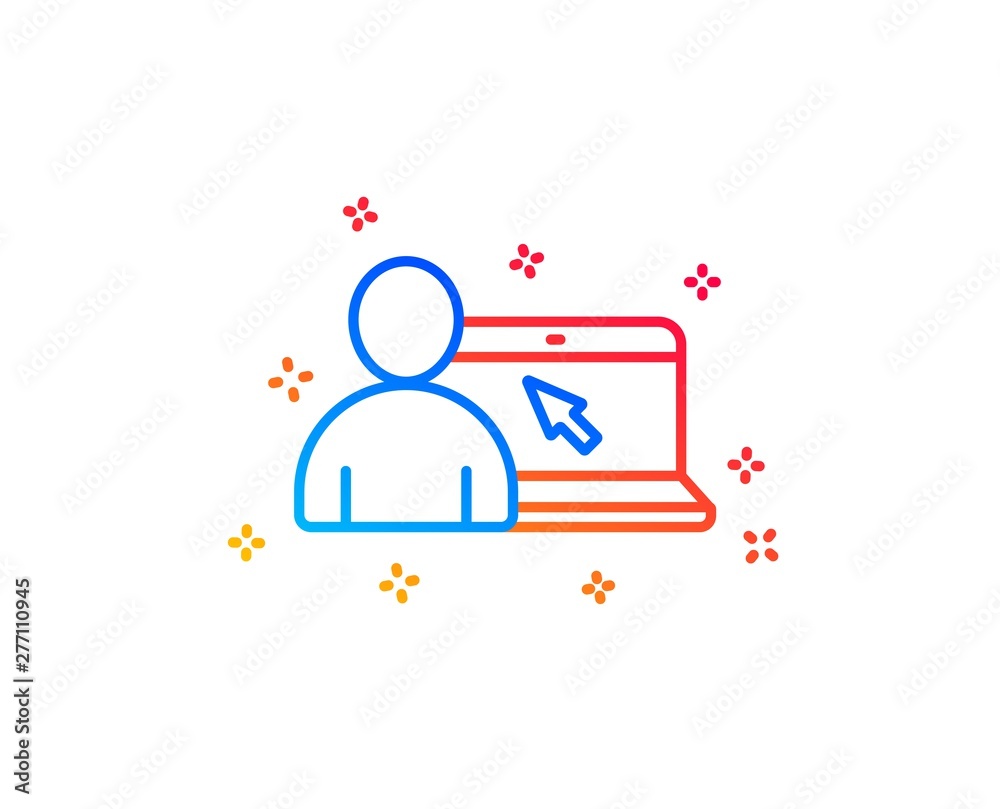 Online Education line icon. Notebook or Laptop with mouse cursor sign ...