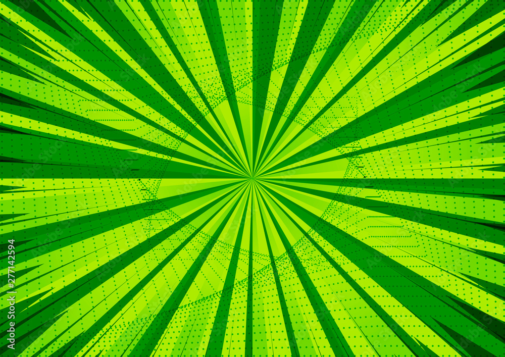 Abstract comic green background for style pop art design. Retro burst ...