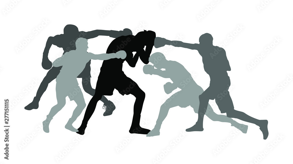 Unequal fighting vector silhouette. Alone against all, unfair hooligans ...