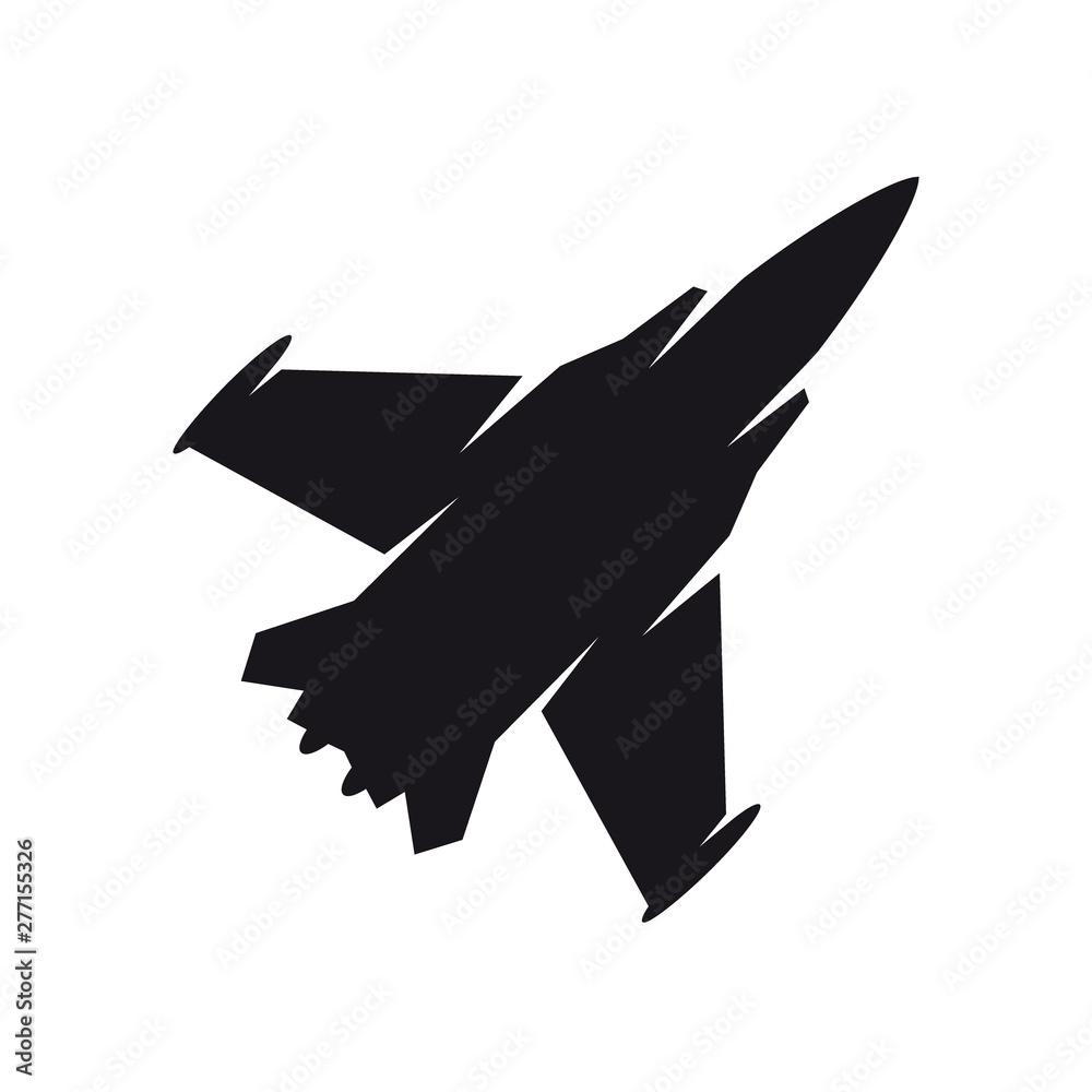 Black military aircraft symbol. Fighter jet, aircraft icon or sign ...