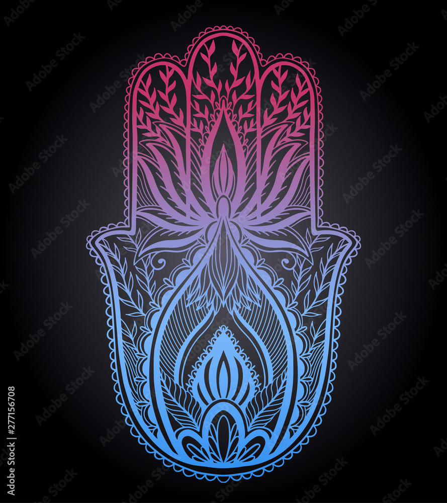 Hamsa talisman religion Asian. Black color graphic in white background ...