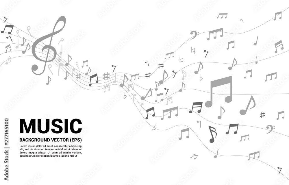 Vector music melody note dancing flow. Concept background for song and ...