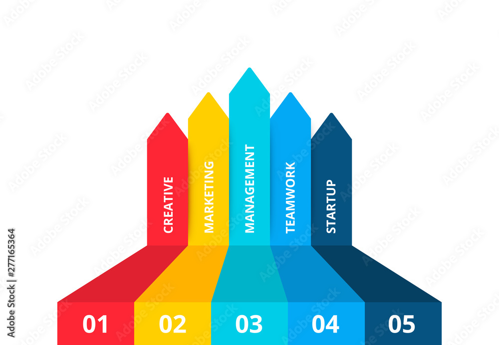 Slide with five arrows. Concept of business process with 5 options ...