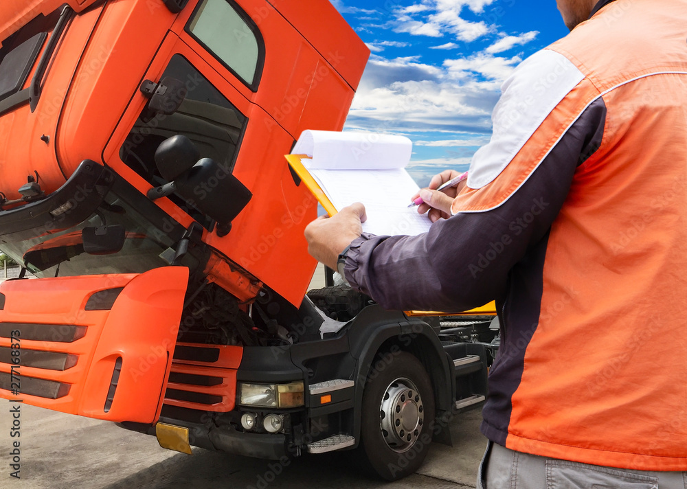 Truck Driver is Checking the Semi Truck's Maintenance Checklist ...