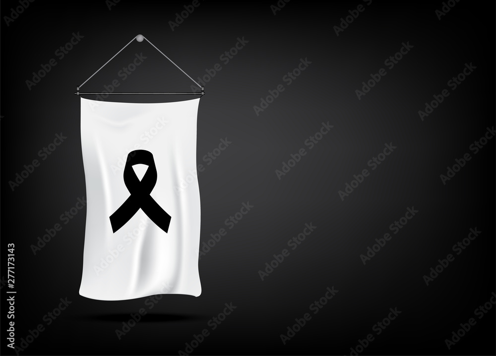 Flag Mock up Mourning symbol with Black Respect ribbon on white ...
