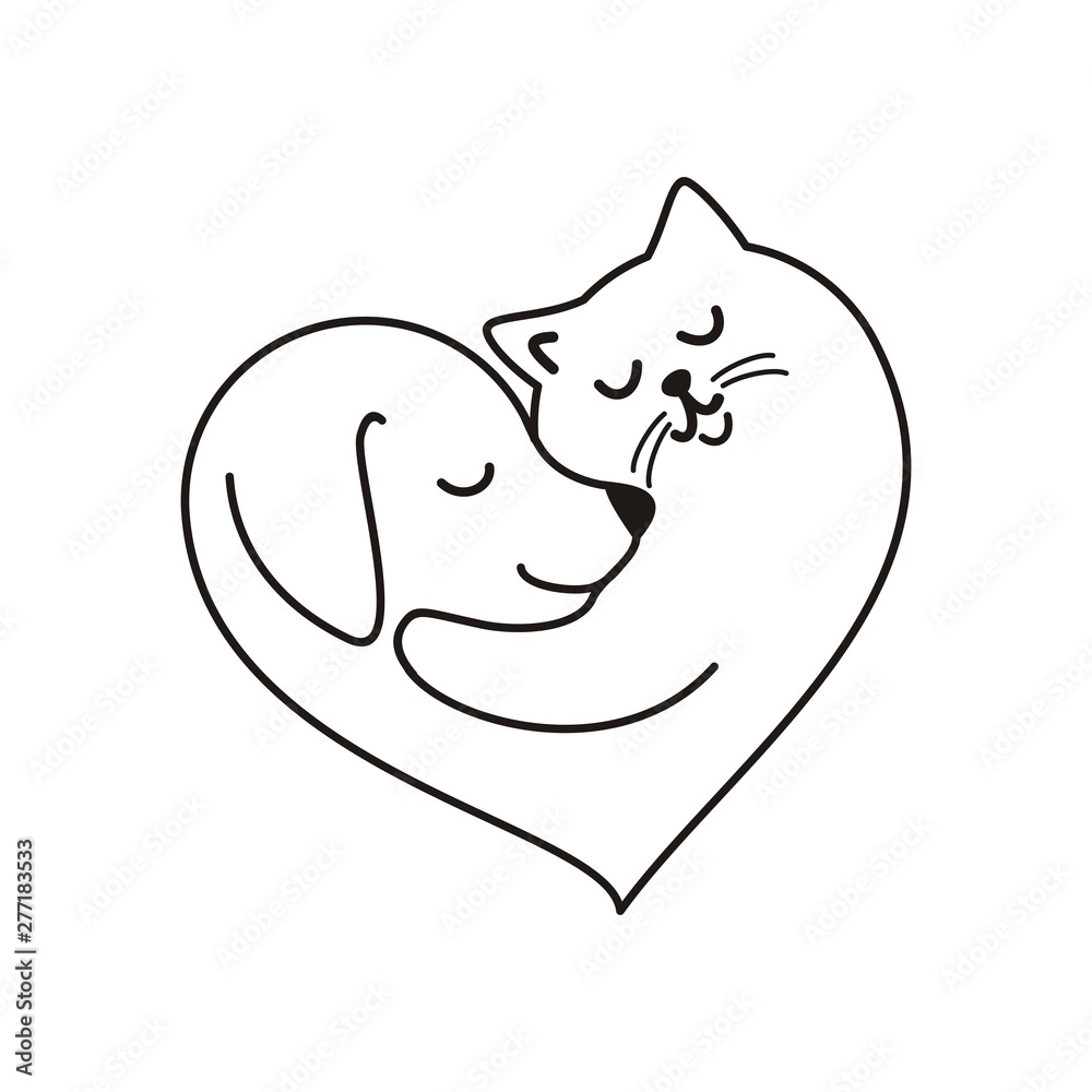 Cat and dog hugging Stock Vector | Adobe Stock