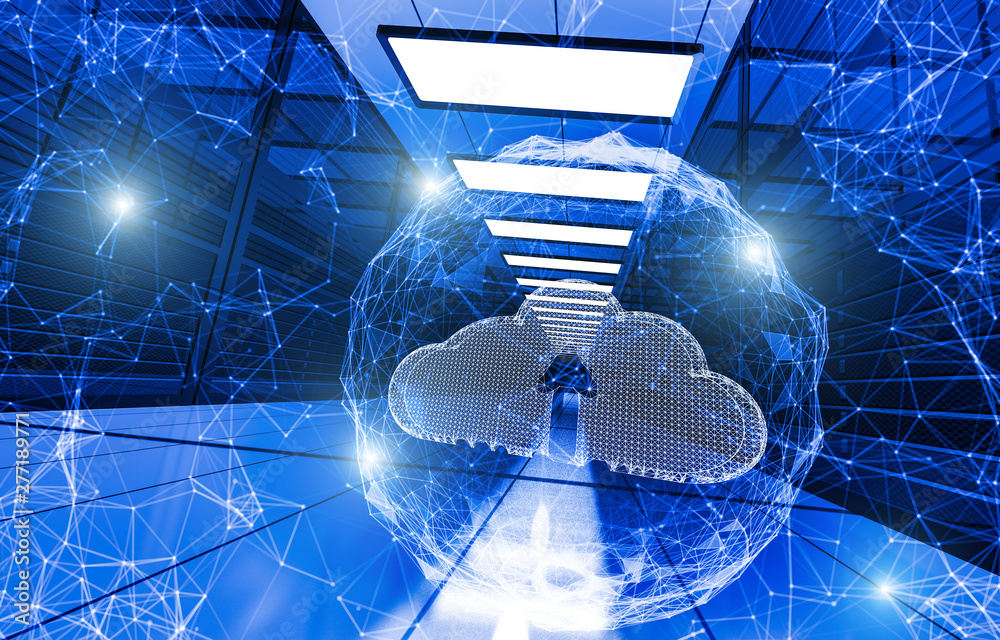 concept of cloud service from particles and lines on background of data ...