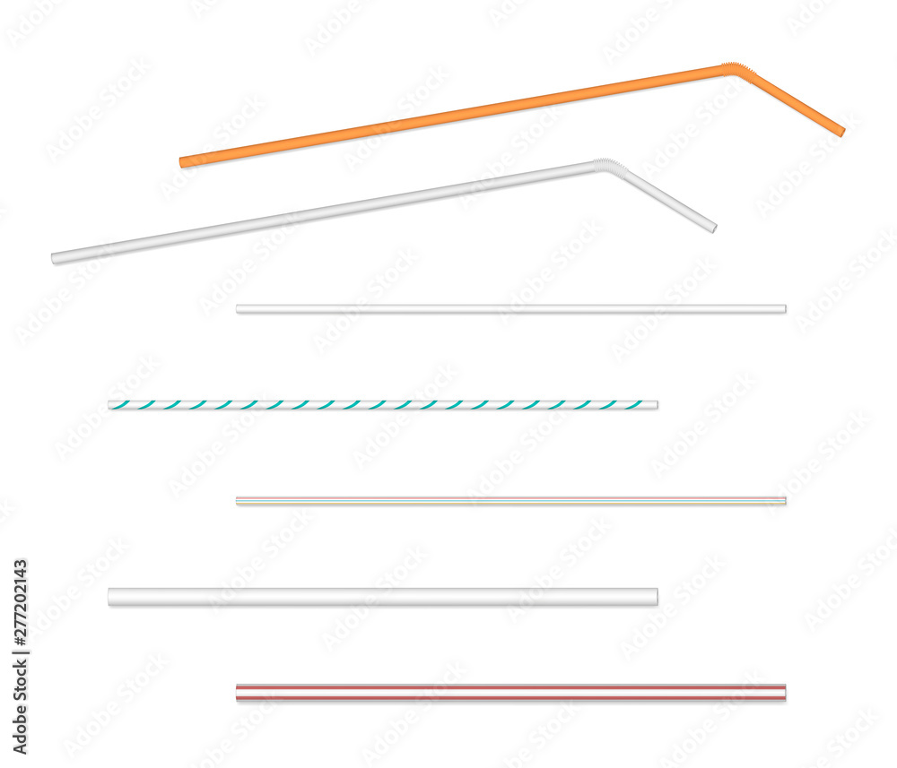 Drinking straw set isolated on white background, realistic illustration ...