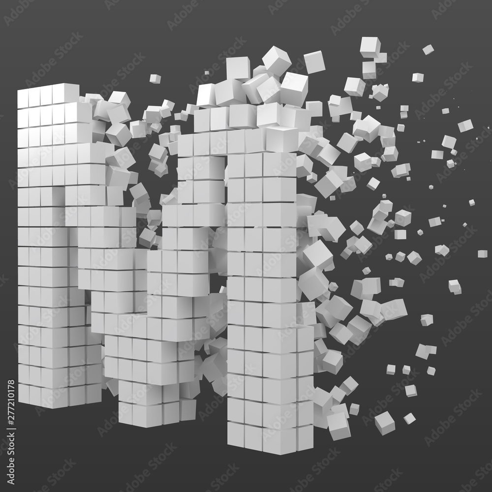 letter M shaped data block. version with white cubes. 3d pixel style ...