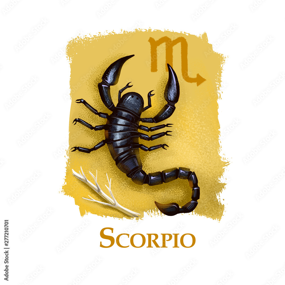Creative digital illustration of astrological sign Scorpio. Eighth of ...