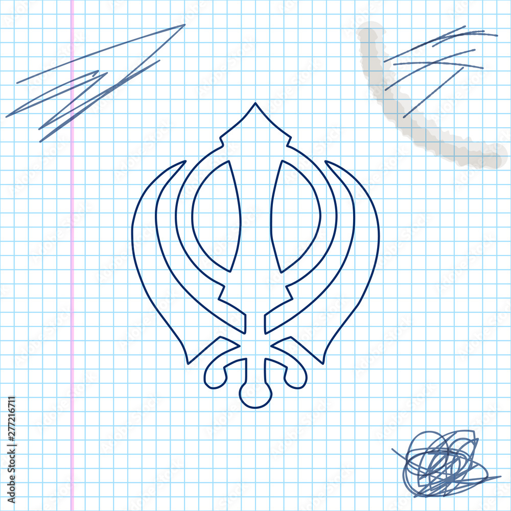 Sikhism religion Khanda symbol line sketch icon isolated on white ...